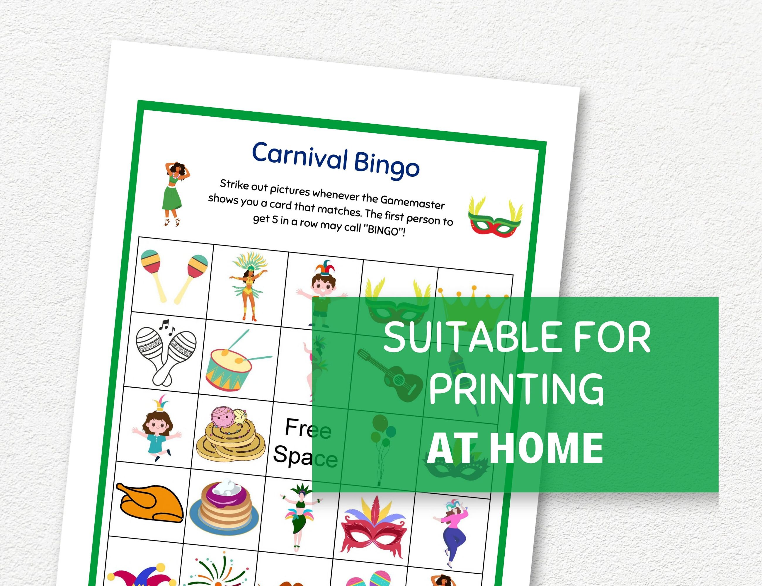 Carnival Bingo, 100 Bingo Cards for Carnival, Mardi Gras Bingo Cards ...