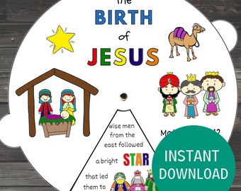 The Nativity Story Coloring Wheel Craft Printable for Kids, Christmas ...