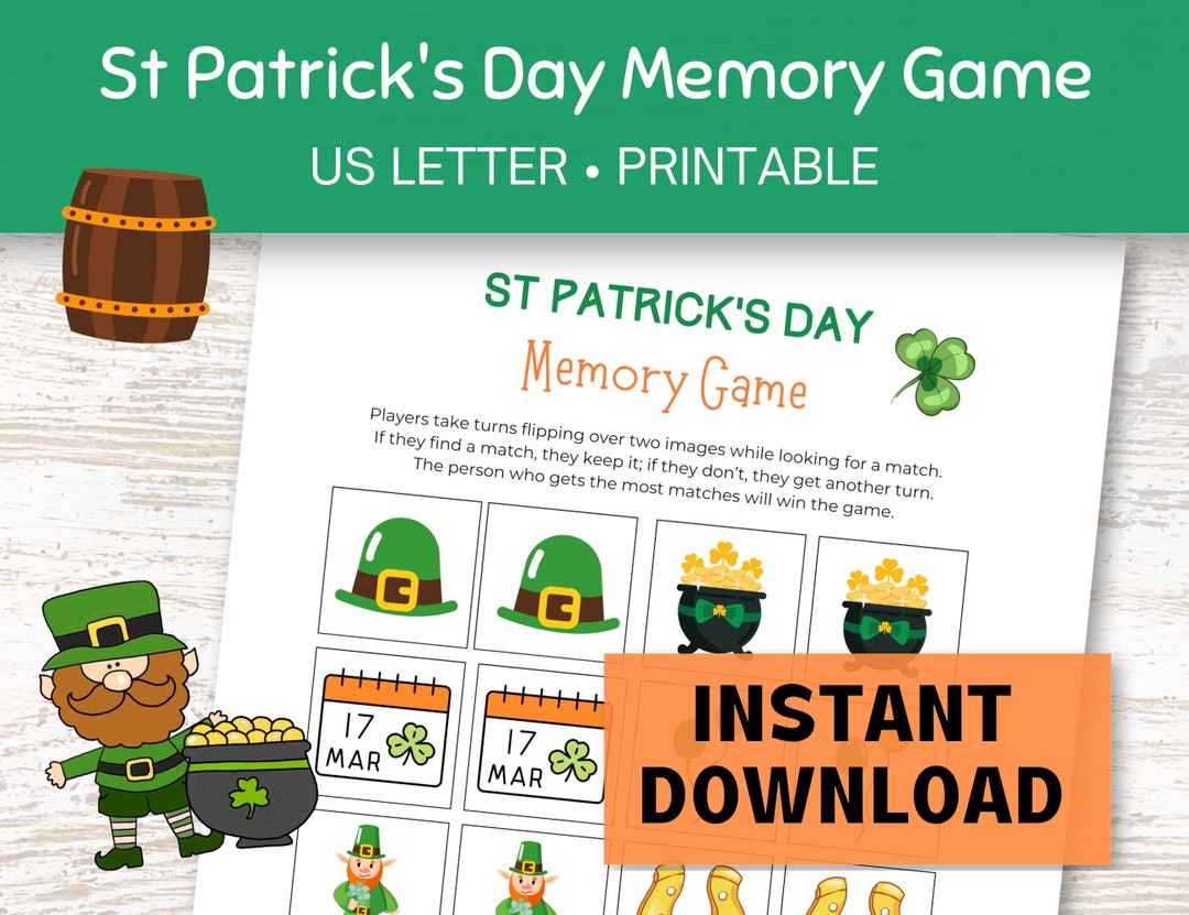 St. Patrick’s Day Memory Game, Printable Memory Matching Game, St ...