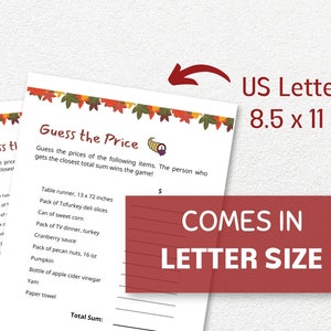 Thanksgiving Guess the Price Printable, Thanksgiving Guessing Game ...