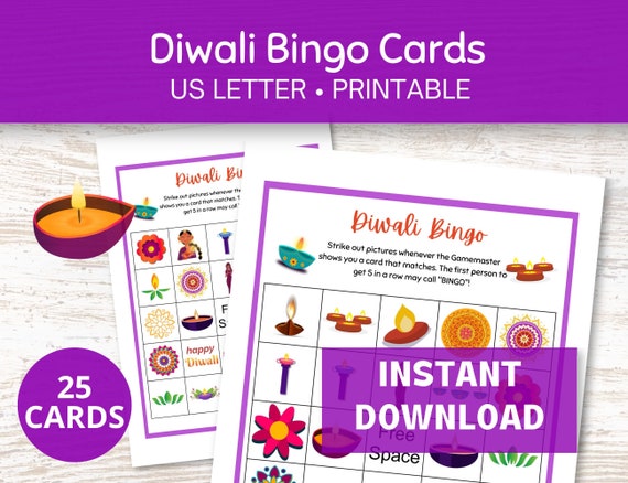 Diwali Bingo Game 25 Bingo Cards Printable Deepavali Party - Etsy