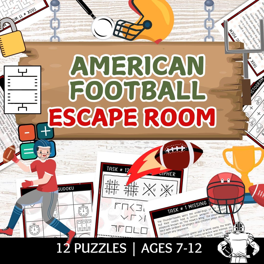 American Football Escape Room, 12 Printable PDF Puzzles, Football ...