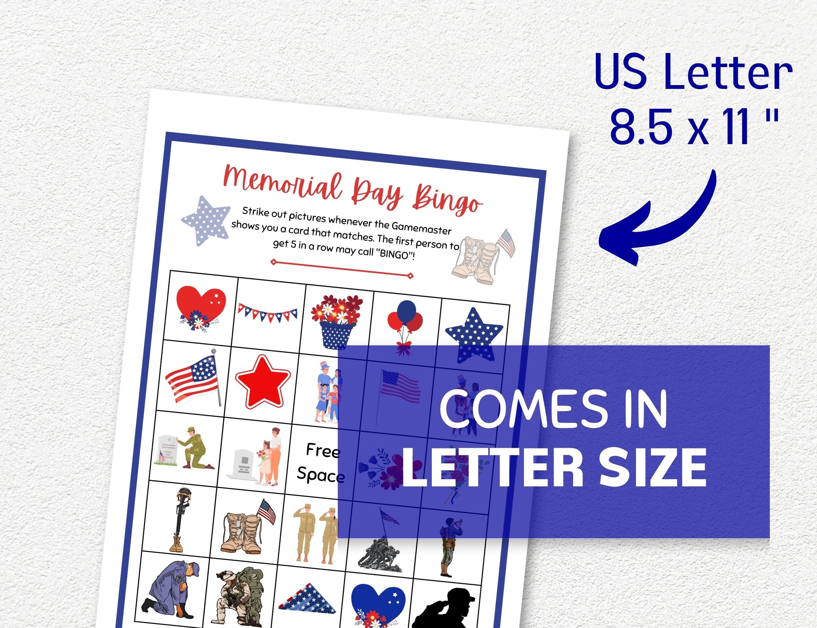 Memorial Day Bingo, 25 Cards Patriotic Bingo, Memorial Day Games ...