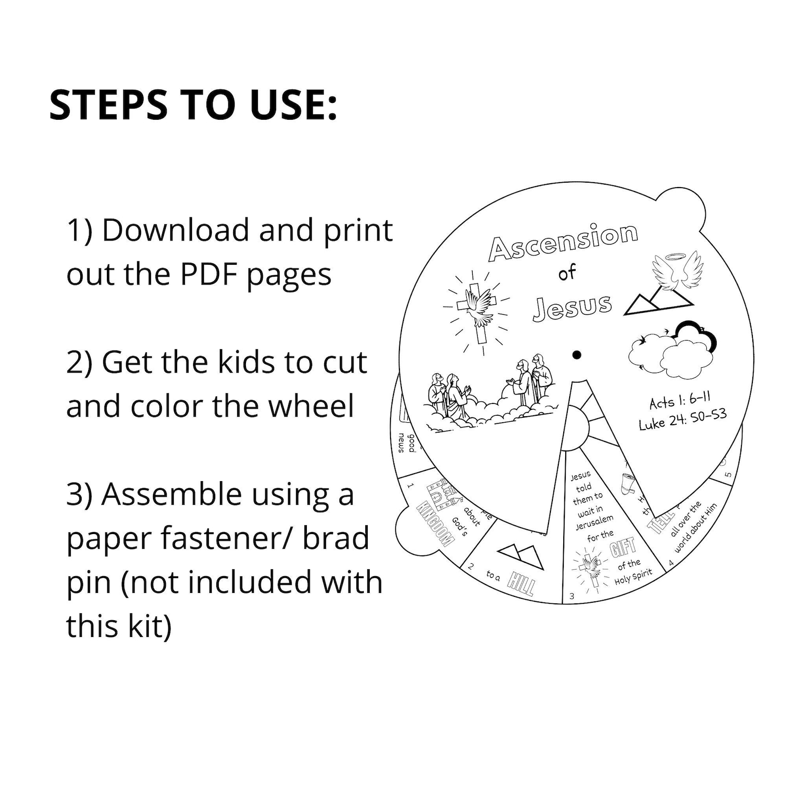 Ascension of Jesus Coloring Wheel, Sunday School Craft, Ascension Kids ...
