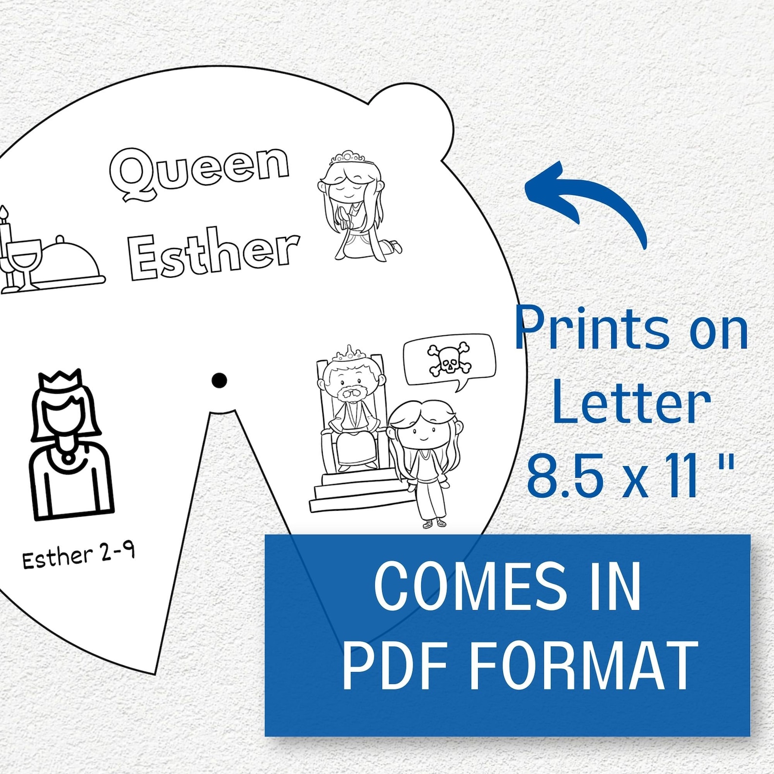 Queen Esther Coloring Wheel, Printable Sunday School Craft, Purim Bible ...