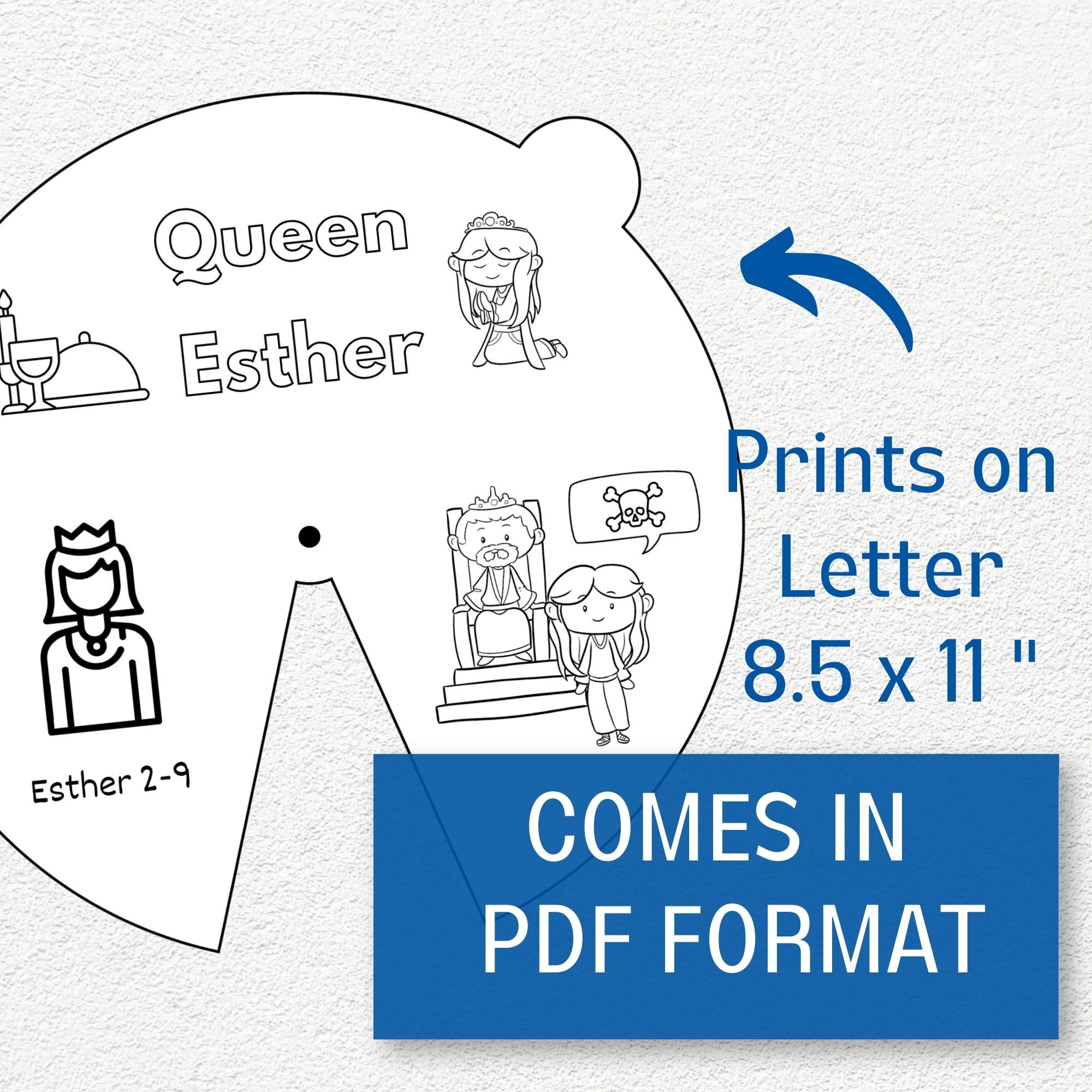 Queen Esther Coloring Wheel, Printable Sunday School Craft, Purim Bible ...
