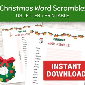 Christmas Word Scramble Printable, Christmas Games for Family, Word ...
