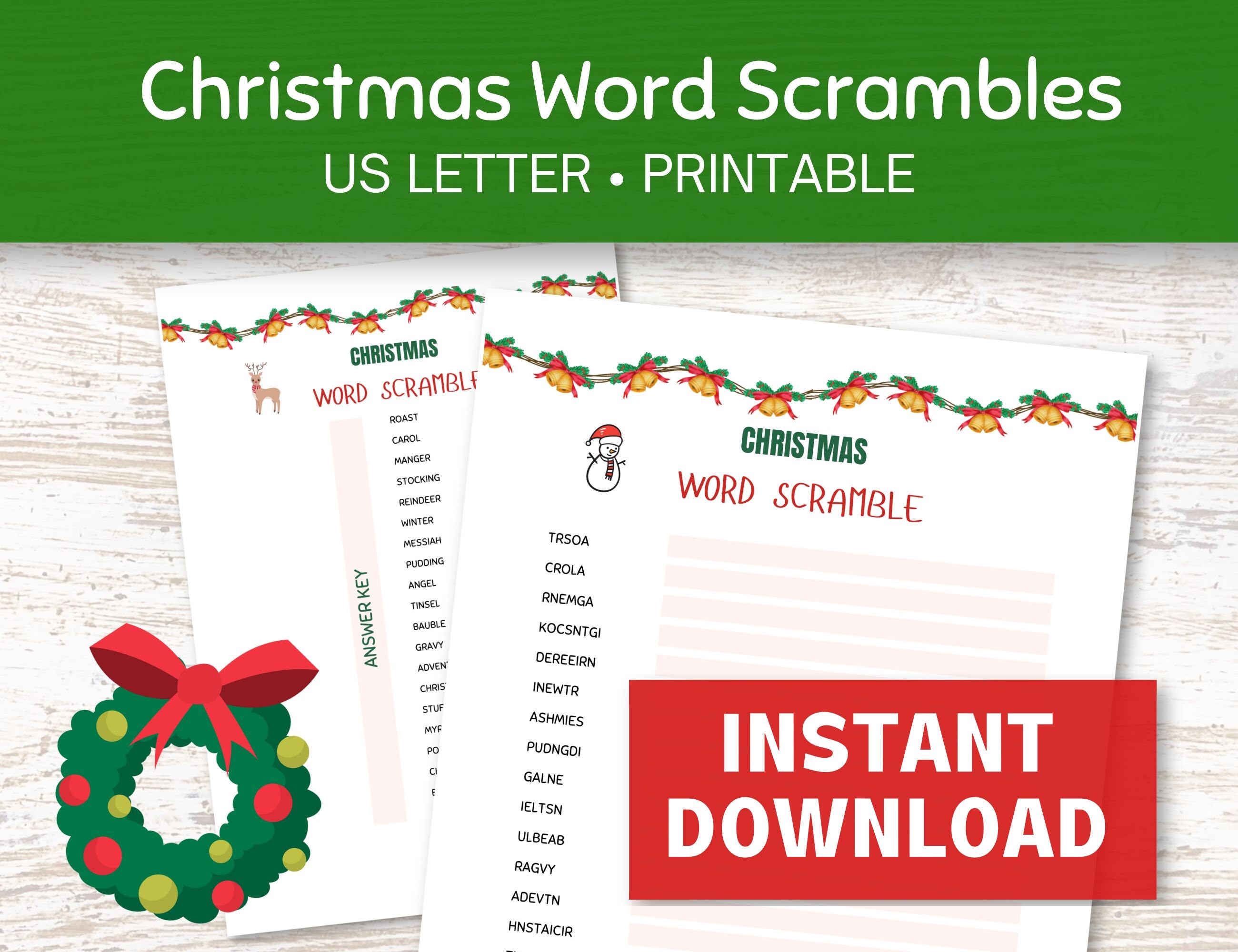 Christmas Word Scramble Printable, Christmas Games for Family, Word ...