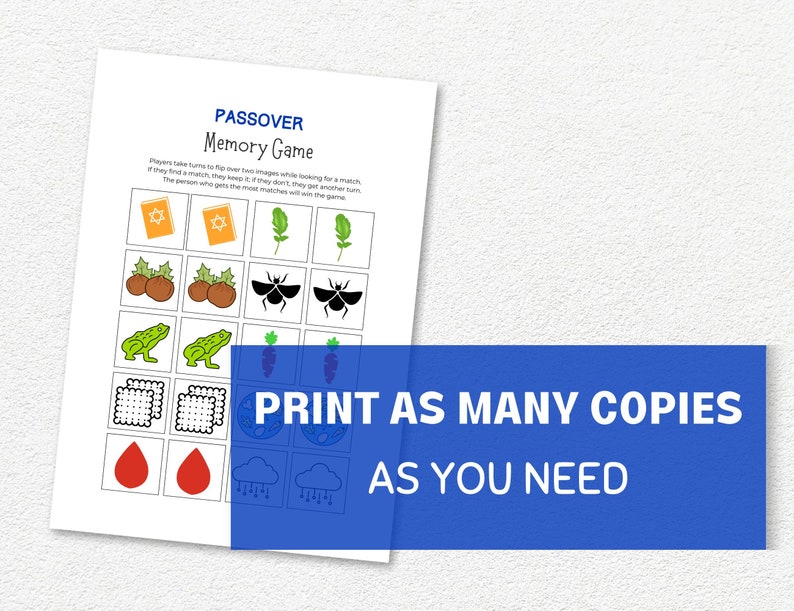 Passover Memory Game Printable, Memory Matching Game, Passover Party ...