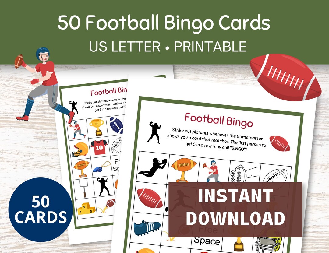 Football Bingo, 50 American Football Bingo Cards Printable, the Big ...