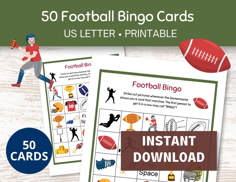 Football Bingo, 50 American Football Bingo Cards Printable, the Big ...