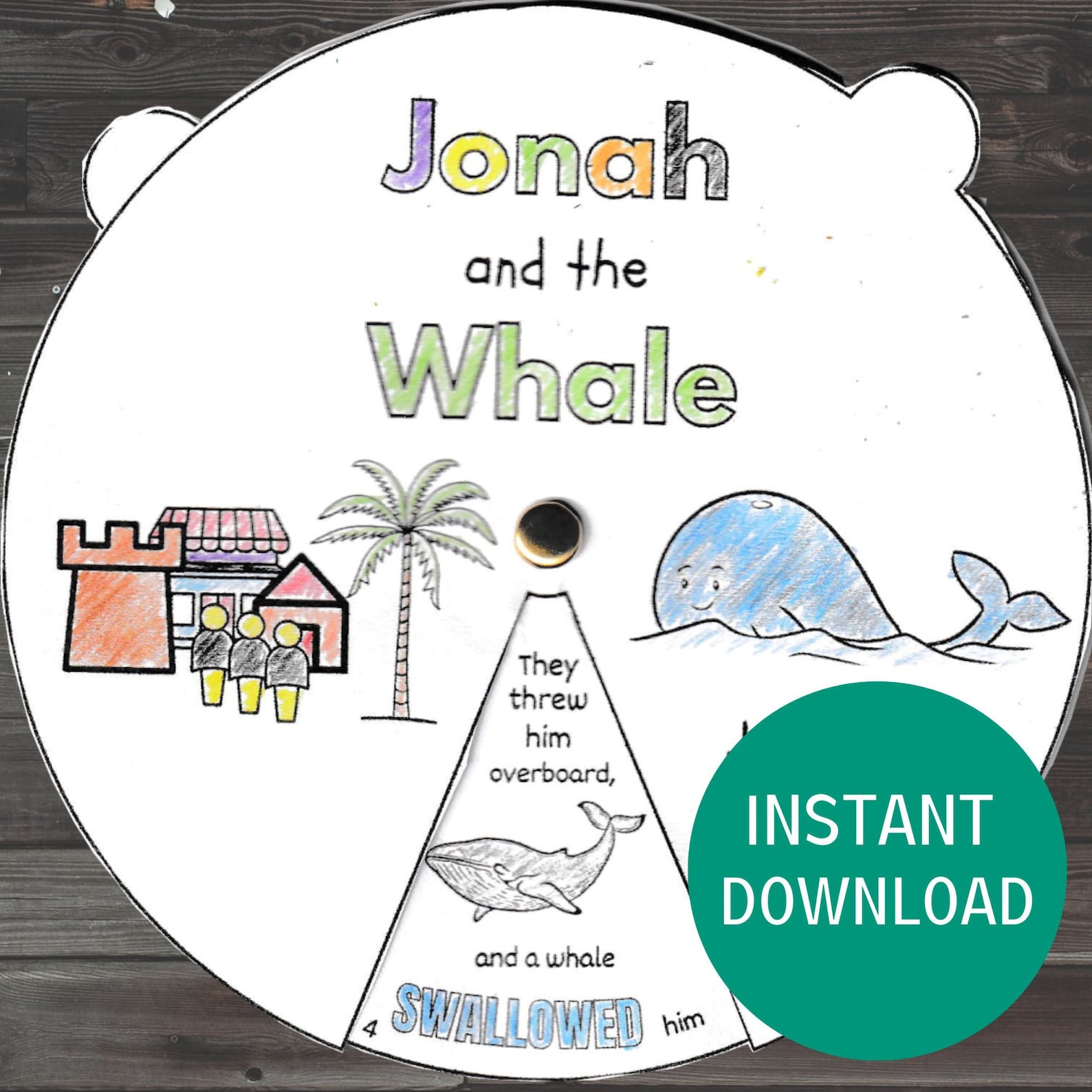 Jonah and the Whale Coloring Wheel, Printable Sunday School Lesson ...