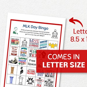 MLK Bingo Game, 50 Bingo Printable Cards for Martin Luther King Jr Day ...