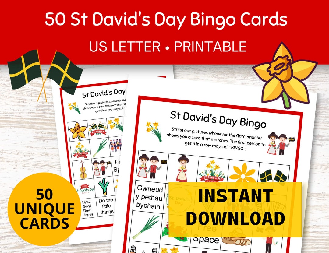 St David’s Day Bingo, 50 Printable Bingo Cards, Welsh-themed Bingo ...