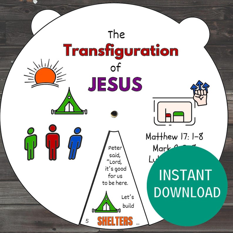 Transfiguration of Jesus Coloring Wheel, Sunday School Lesson ...