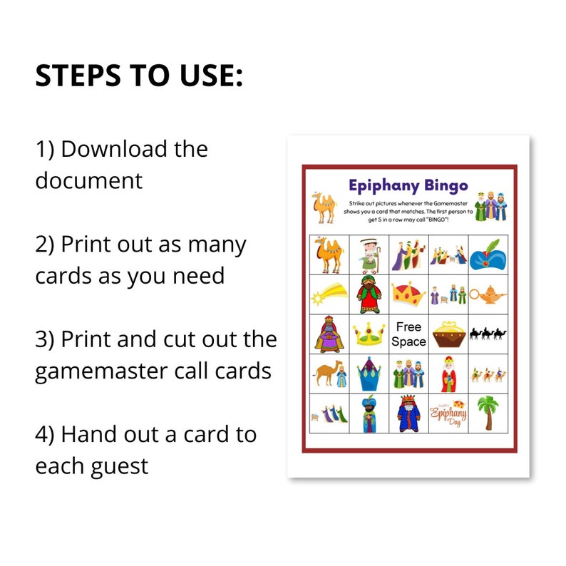 Epiphany Bingo Cards, 50 Bingo Printable Cards for Three Kings Day ...