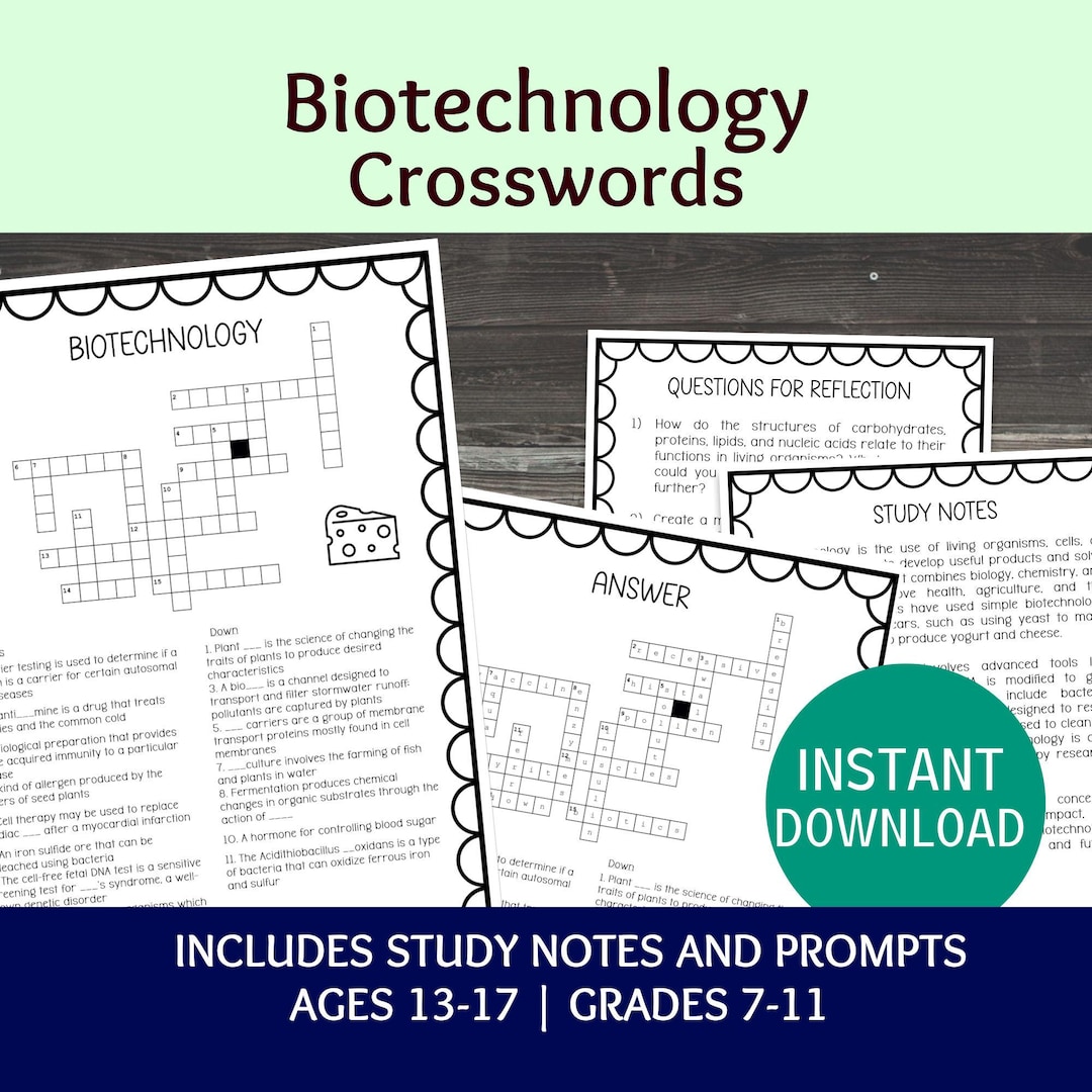 Biotechnology Crossword Puzzle, Printable Biology Classroom Activities ...