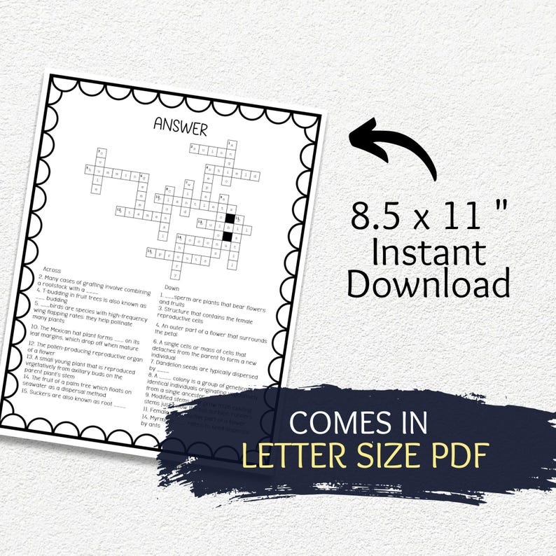Plant Reproduction Crossword Puzzle, Printable Science Activity ...