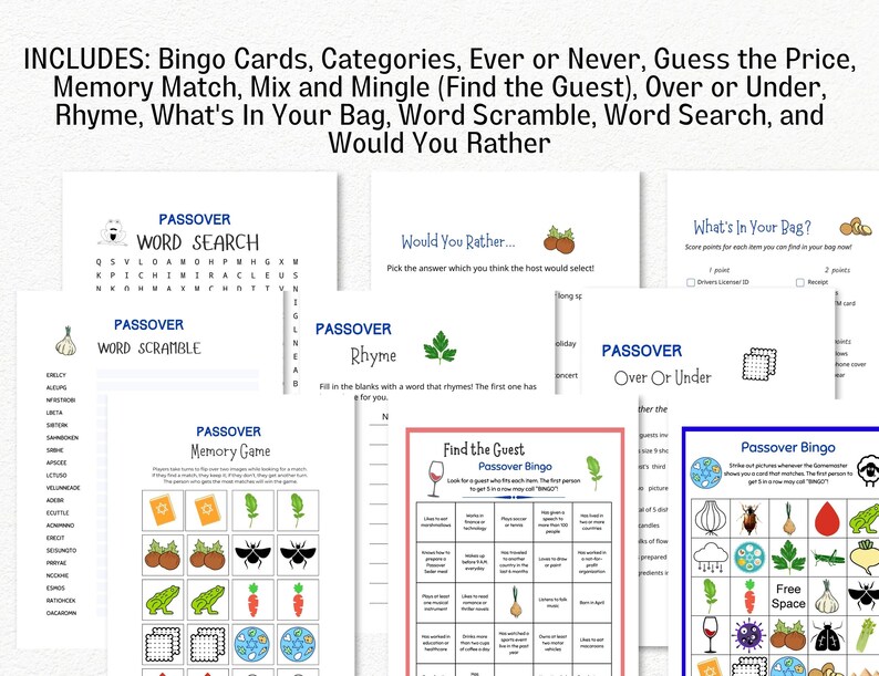 Passover Game Bundle Printable, 12 Editable Passover Activities for ...