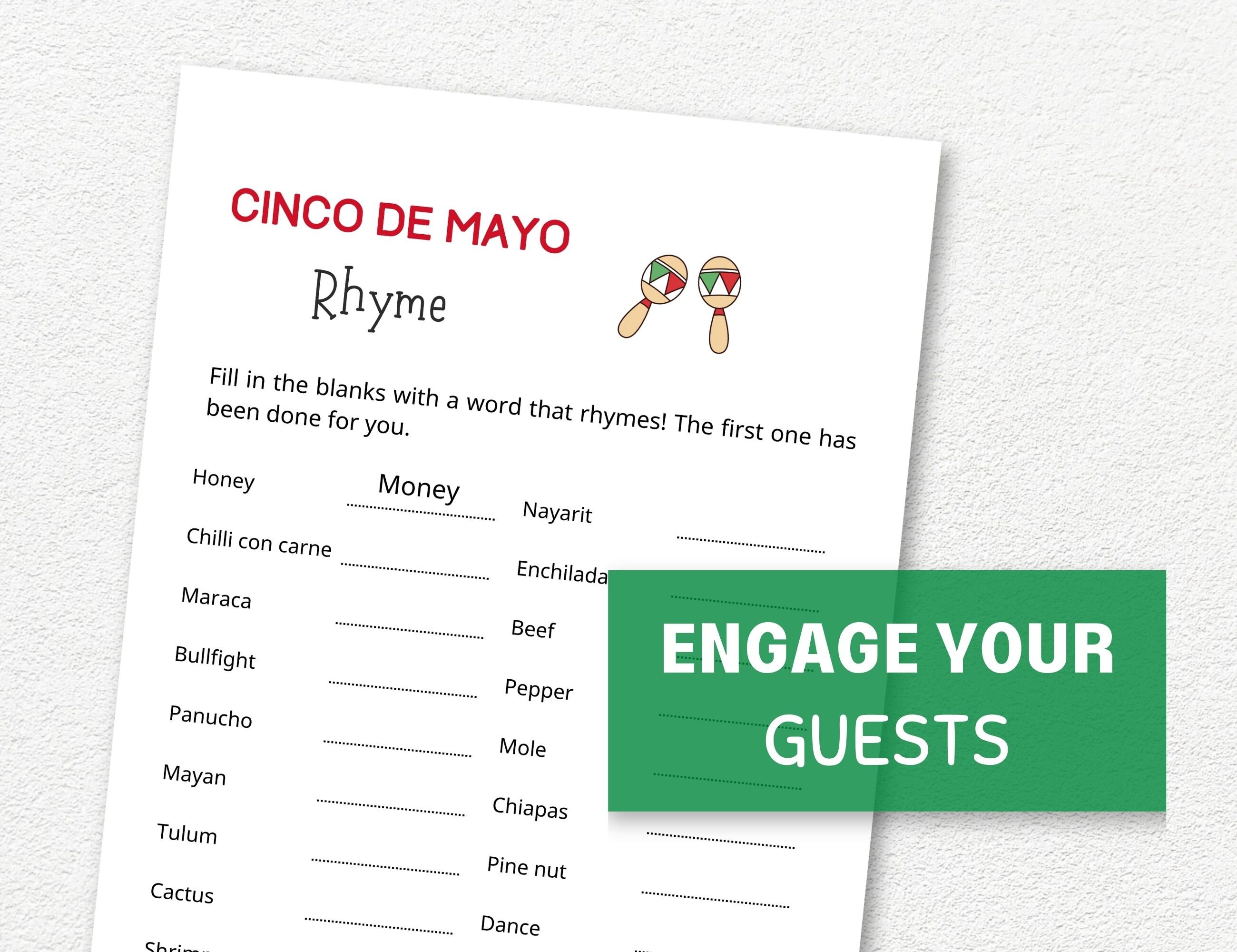 Cinco De Mayo Rhyme Game Printable, Fiesta Party Games for the Family ...