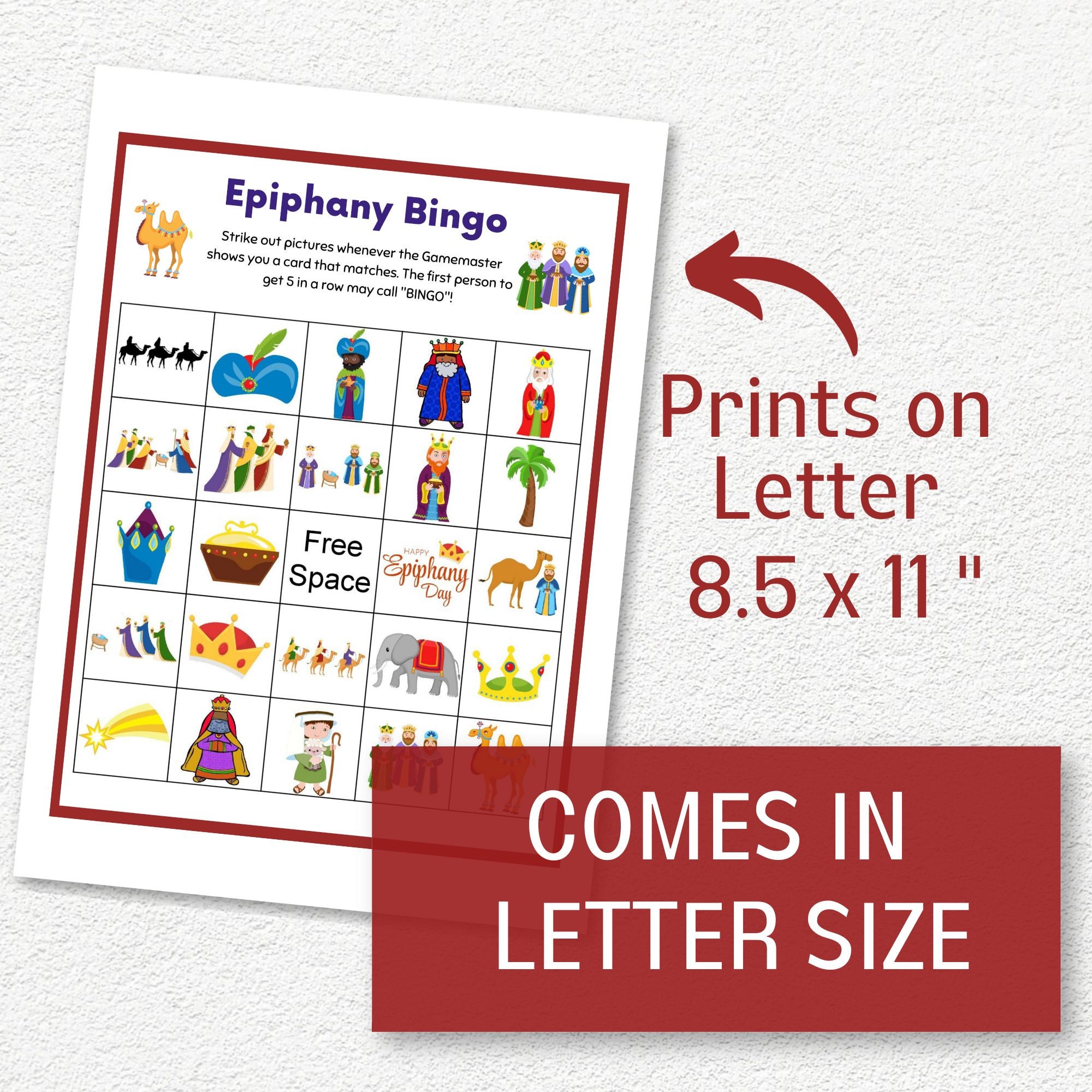 Epiphany Bingo Cards, 50 Bingo Printable Cards for Three Kings Day ...