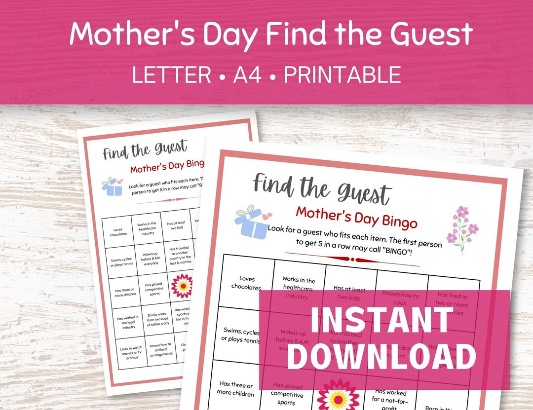 Mother’s Day Bingo Printables, Find the Guest Game in Letter and A4 ...