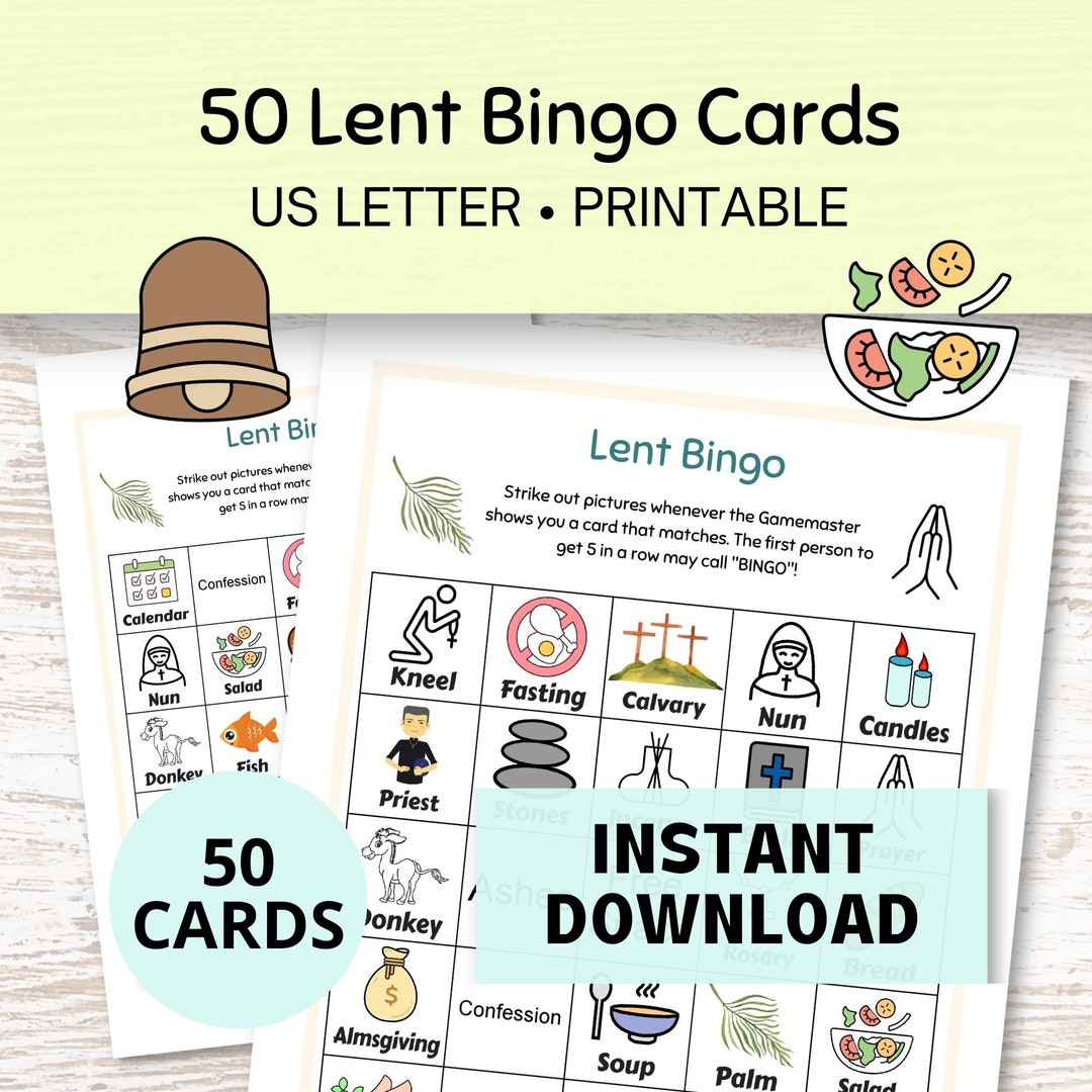 Lent Bingo Game Printable, 50 Printable Bingo Cards PDF, Lent ...