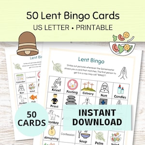 Lent Bingo Game Printable, 50 Printable Bingo Cards PDF, Lent ...