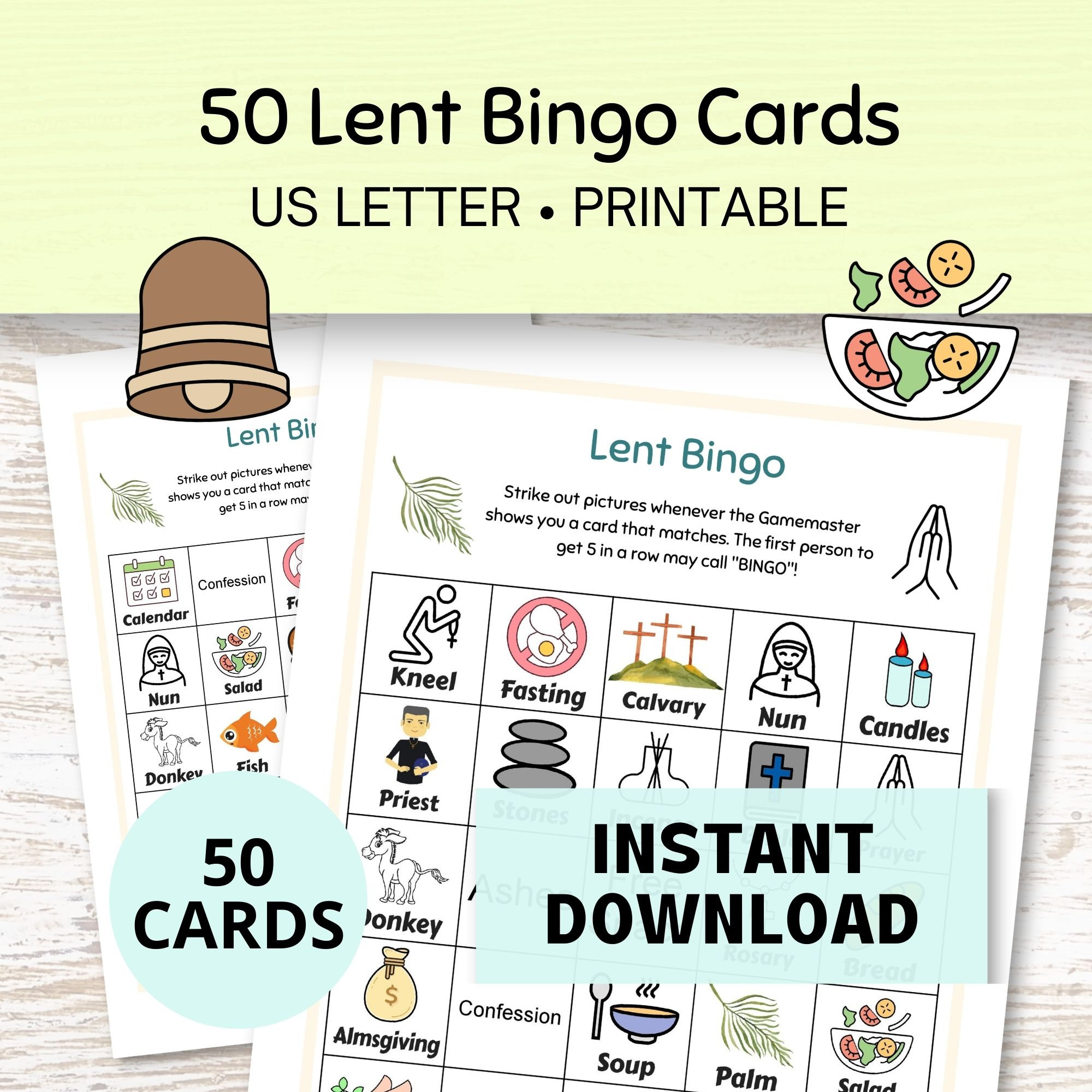 Lent Bingo Game Printable, 50 Printable Bingo Cards PDF, Lent ...