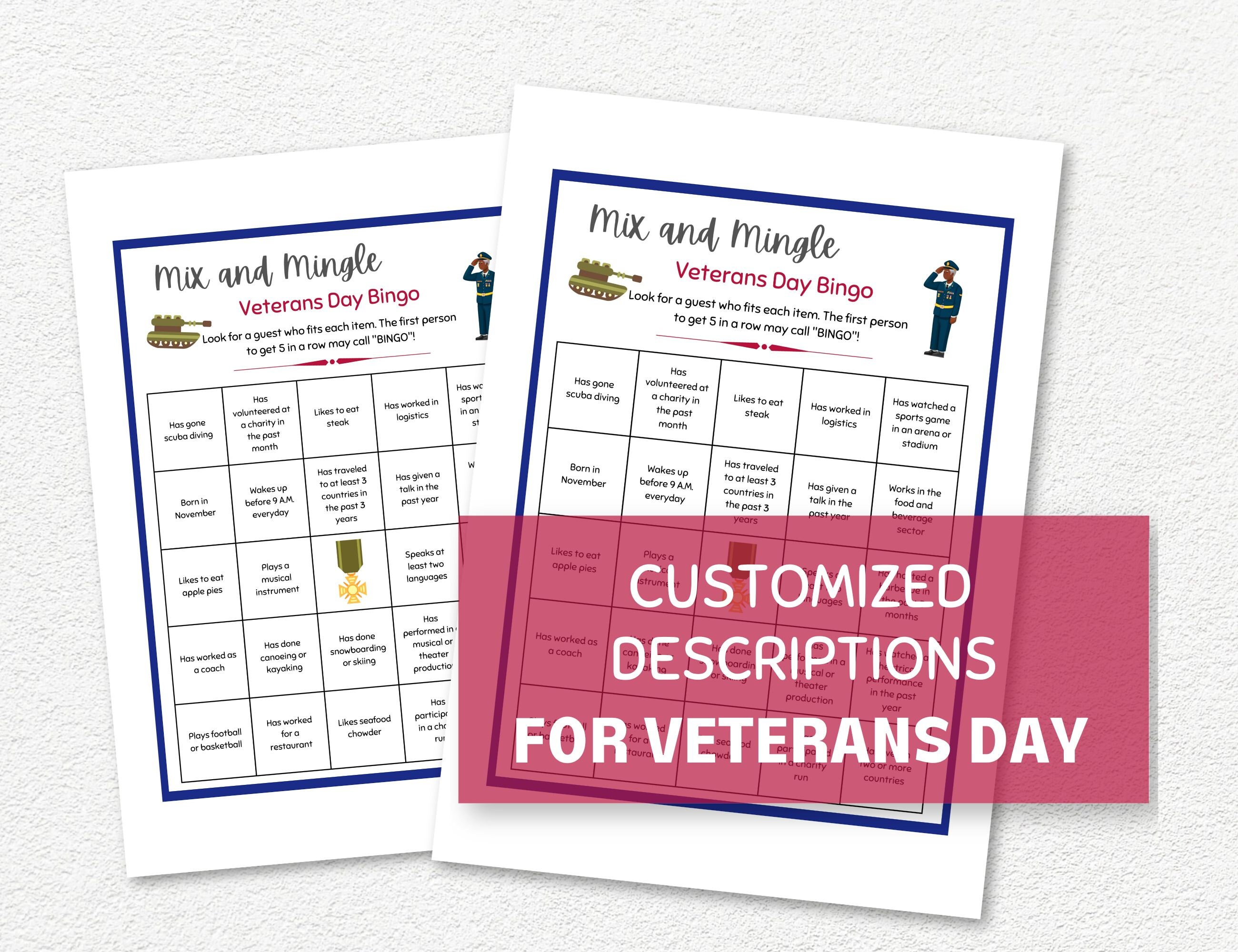 Veterans Day Mix and Mingle Bingo, Find the Guest Printable in Letter ...