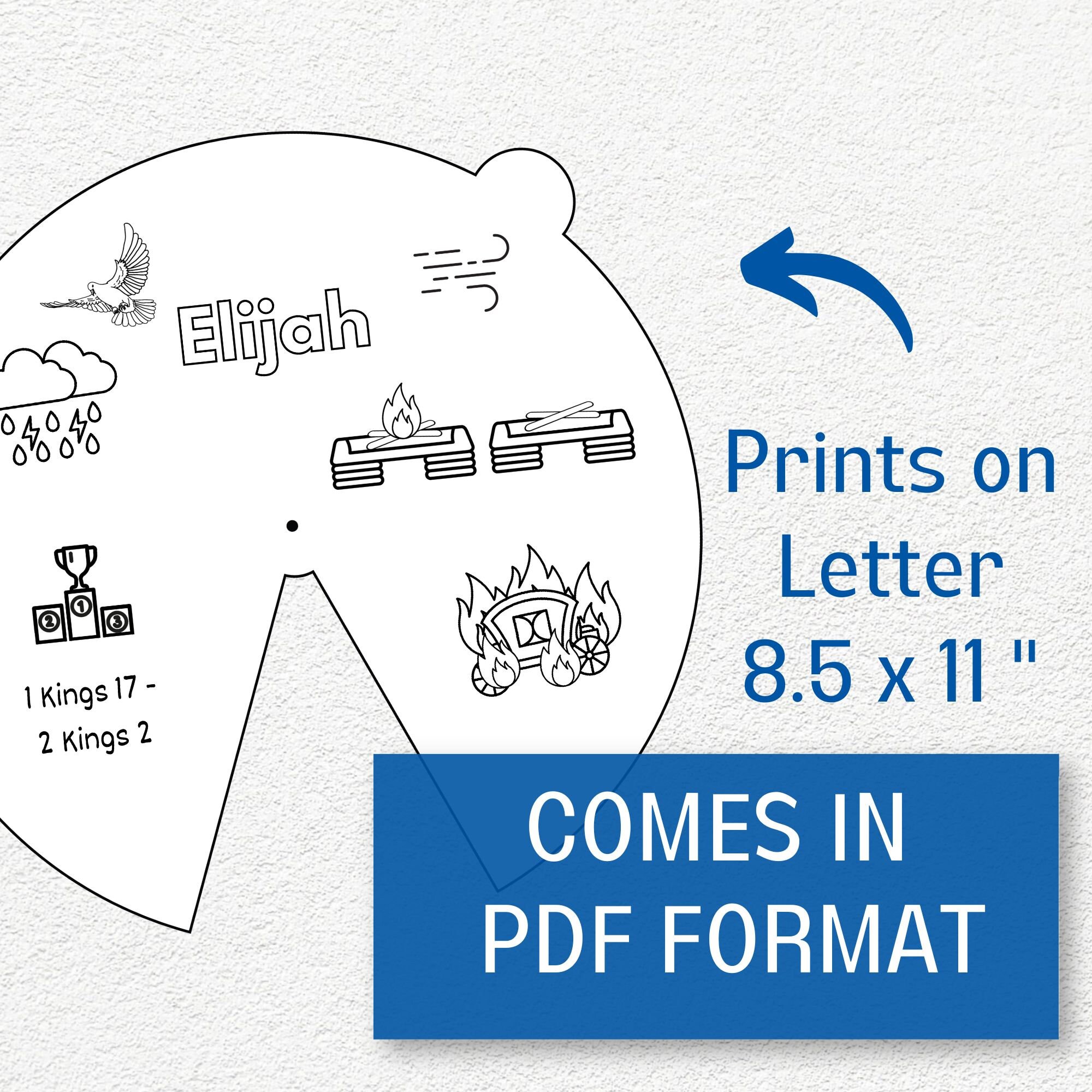 Elijah Coloring Wheel, Printable Sunday School Craft, Elijah Chariot of ...