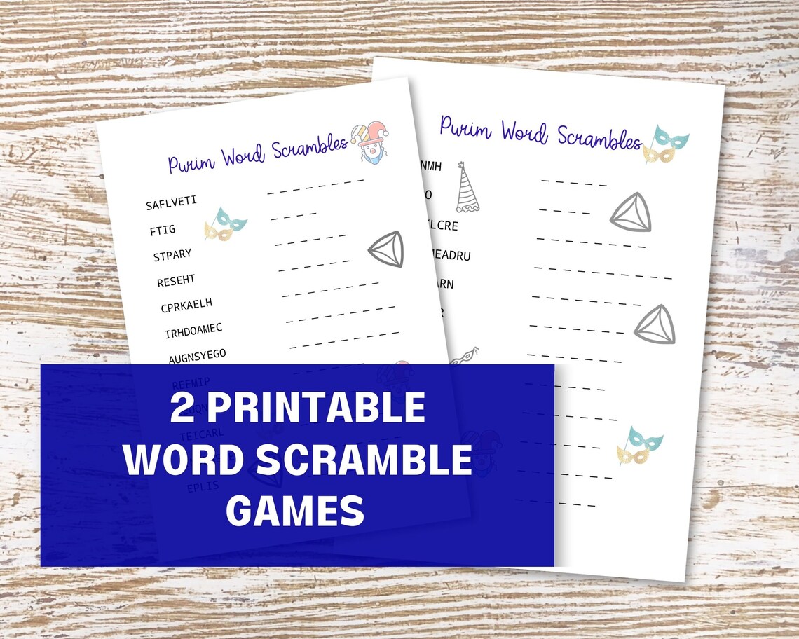 Purim Word Scrambles Game, 2 Printable Puzzles for the Jewish Holiday ...