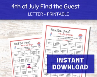 4th of July Find the Guest Bingo Game, 4th of July Printable Games ...