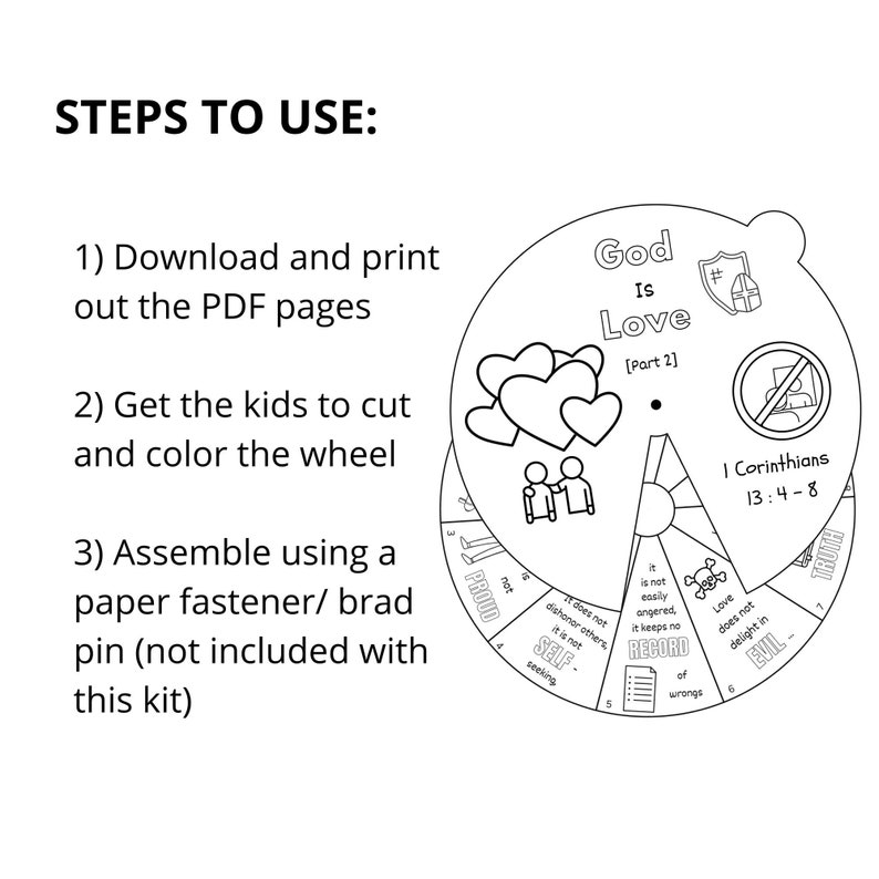 God is Love Coloring Wheels, 1 Corinthians 13 Craft, Printable Sunday ...
