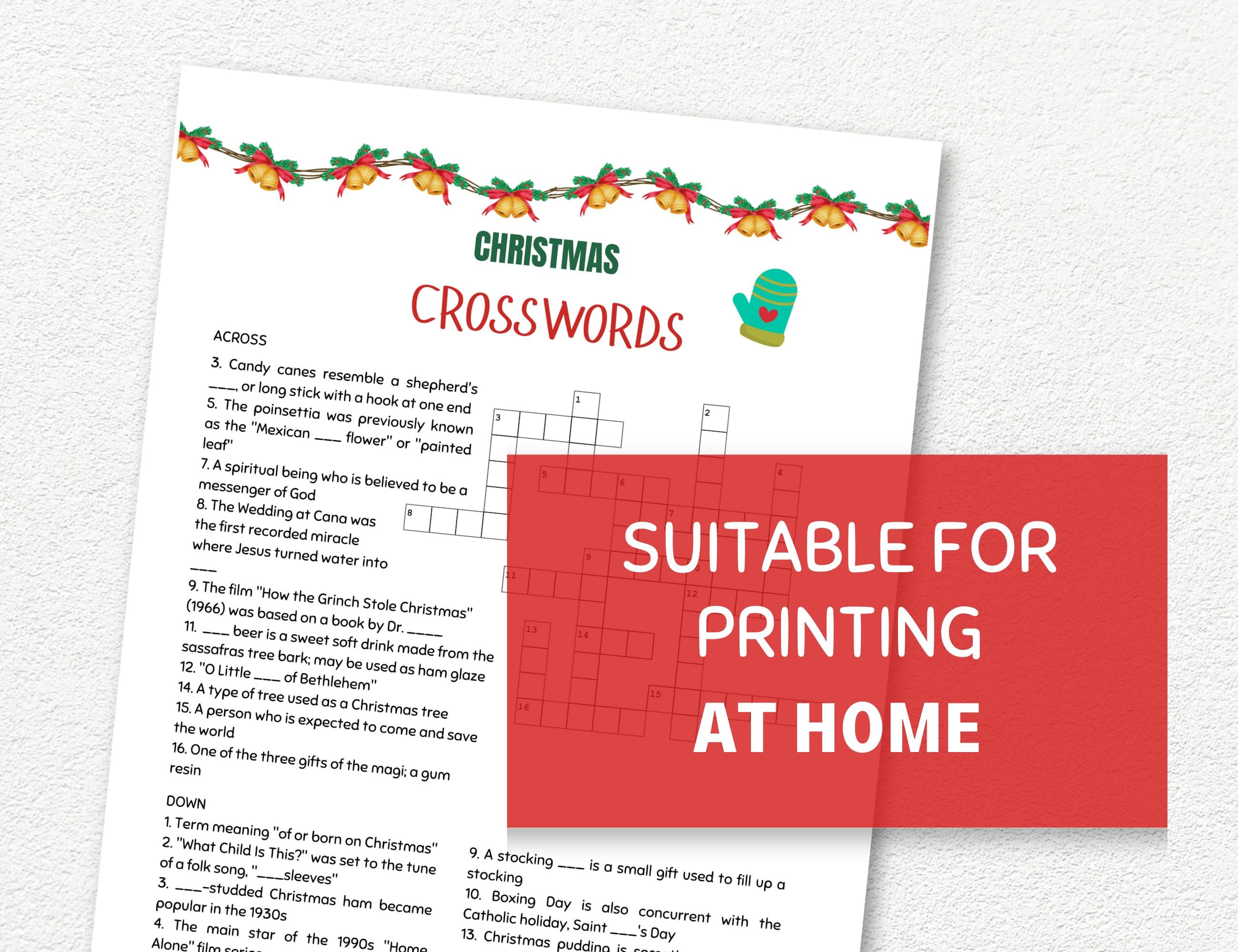 Christmas Crossword Puzzle Printable, Christmas Word Puzzles, Party ...
