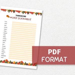 Thanksgiving Word Scramble Printable, Thanksgiving Games for Family ...