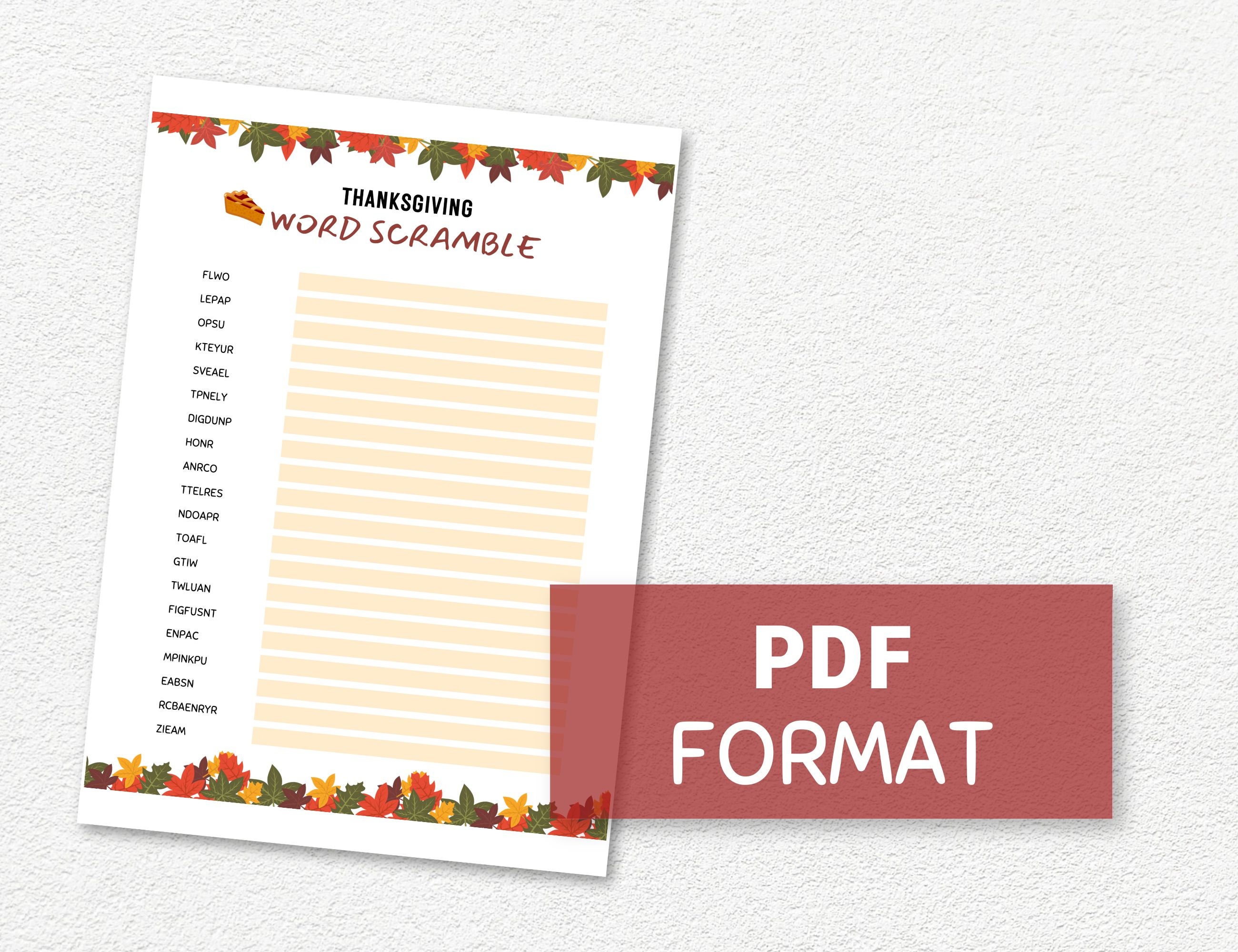 Thanksgiving Word Scramble Printable, Thanksgiving Games for Family ...