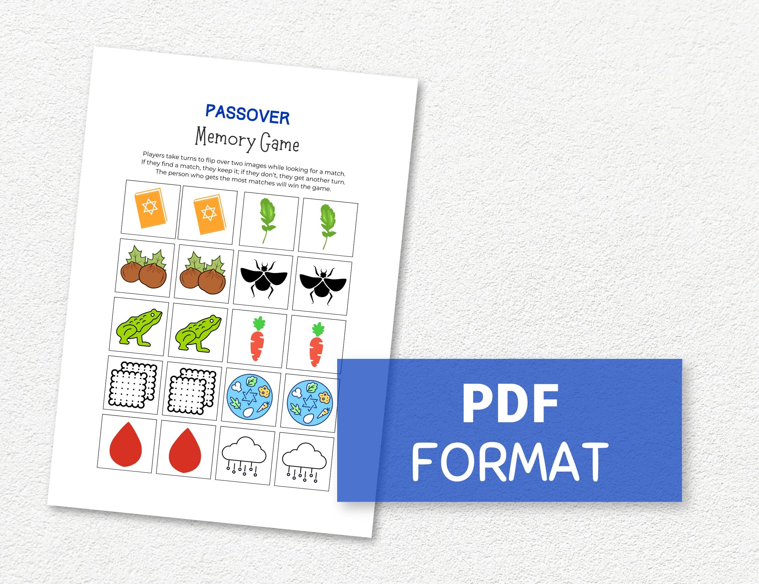 Passover Memory Game Printable, Memory Matching Game, Passover Party ...