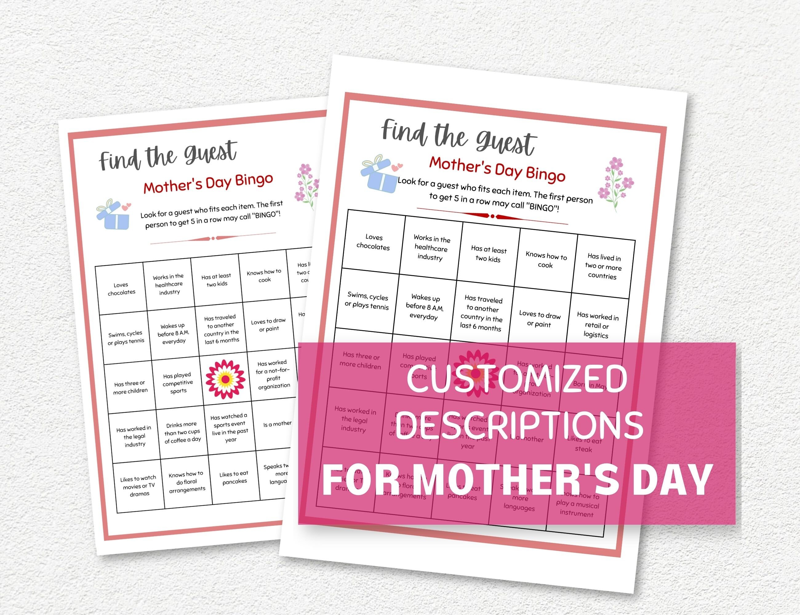 Mother’s Day Bingo Printables, Find the Guest Game in Letter and A4 ...