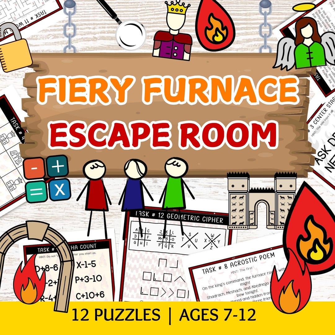 Fiery Furnace Escape Room, 12 Printable PDF Puzzles, Old Testament ...