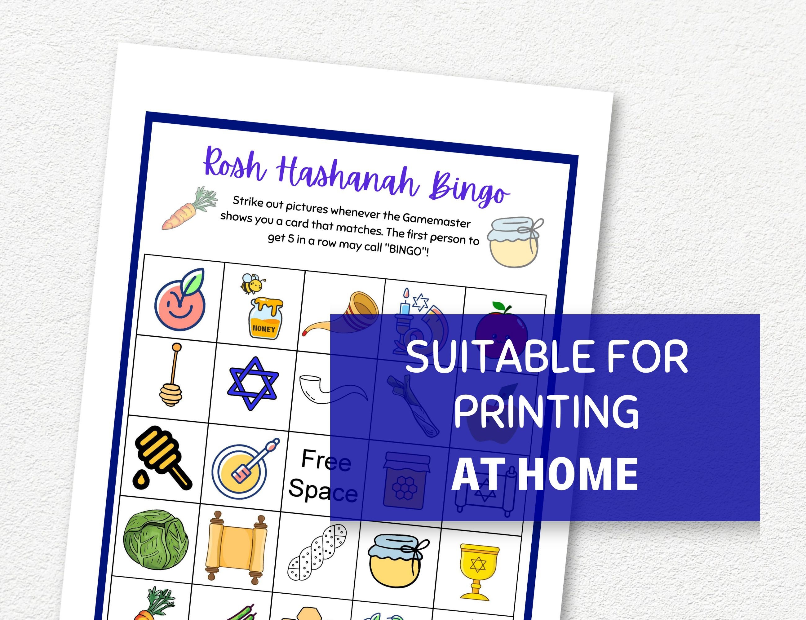 Rosh Hashanah Bingo Game, Rosh Hashanah Activity for Family, 25 ...