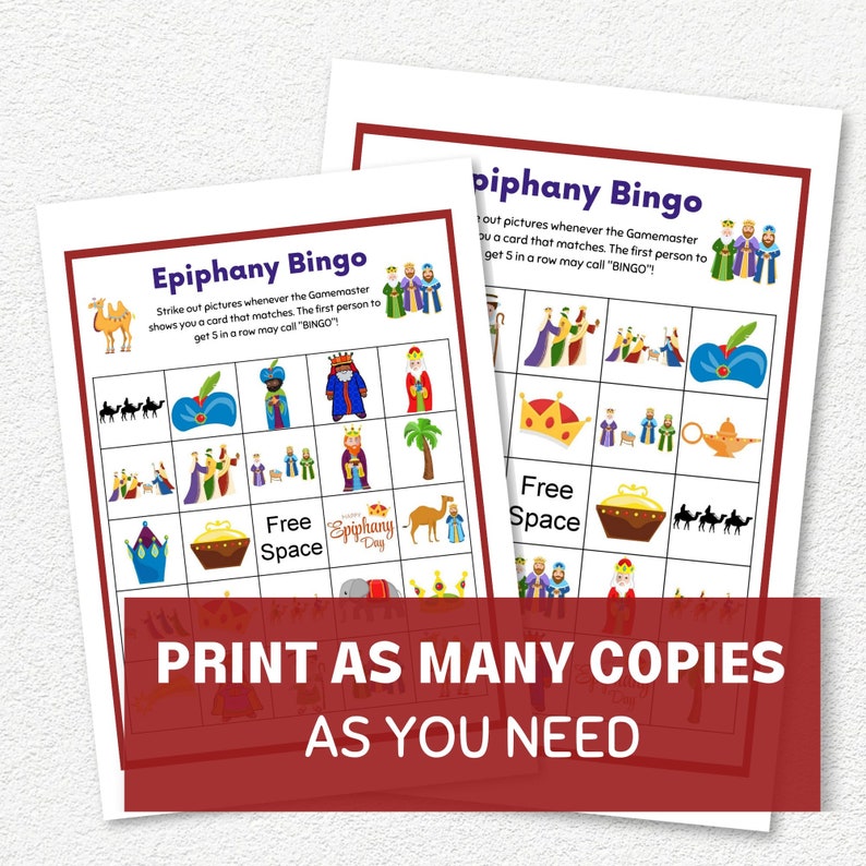 Epiphany Bingo Cards, 50 Bingo Printable Cards for Three Kings Day ...