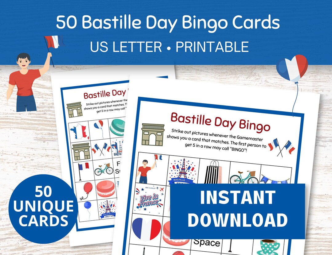 Bastille Day Bingo Printable, Holiday Bingo 50 Cards, French Themed ...