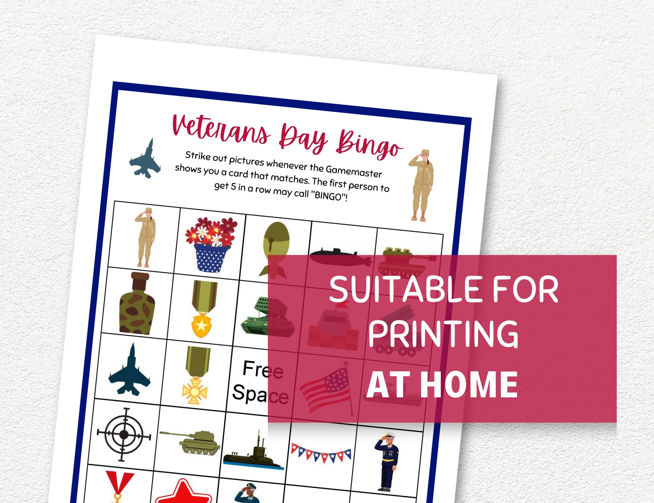 Veterans Day Bingo, 25 Bingo Cards Game, Veterans Day Printable ...