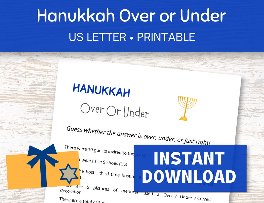 Hanukkah Over or Under Game Printable, Guess How Many, Hanukkah ...