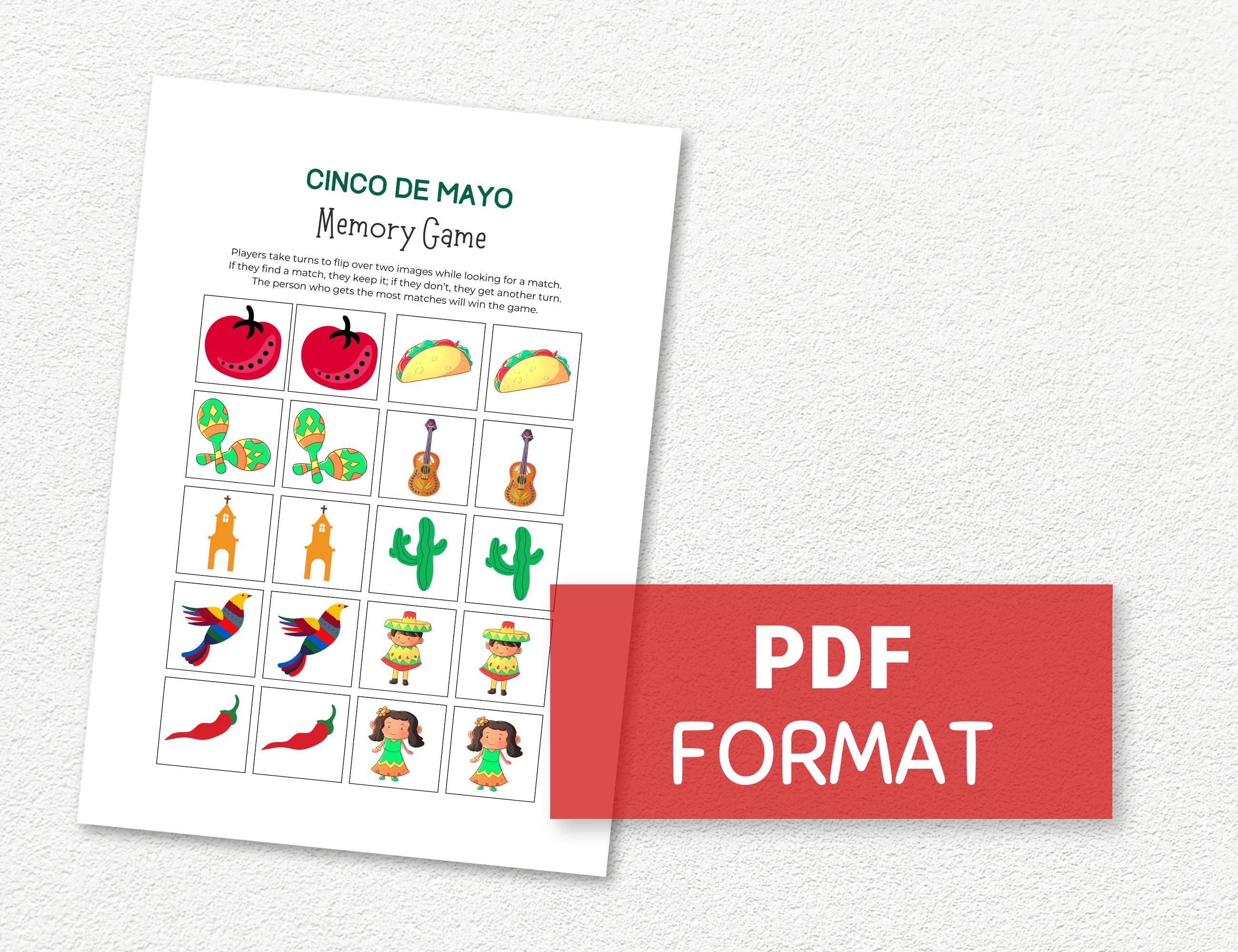 Cinco De Mayo Memory Game Printable, Memory Matching Game, Fiesta Party ...