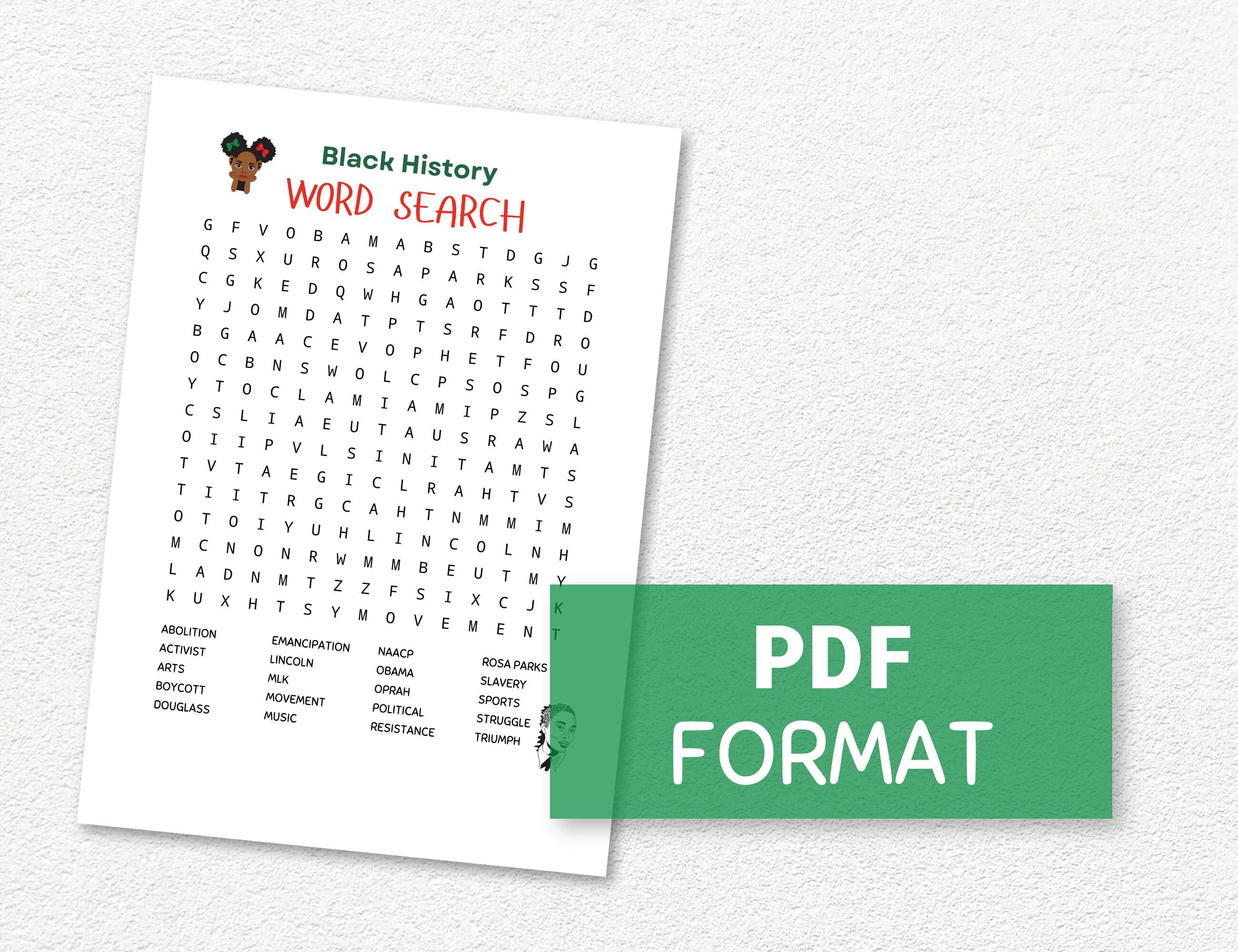 Black History Word Search Printable, Black History Month Worksheets ...