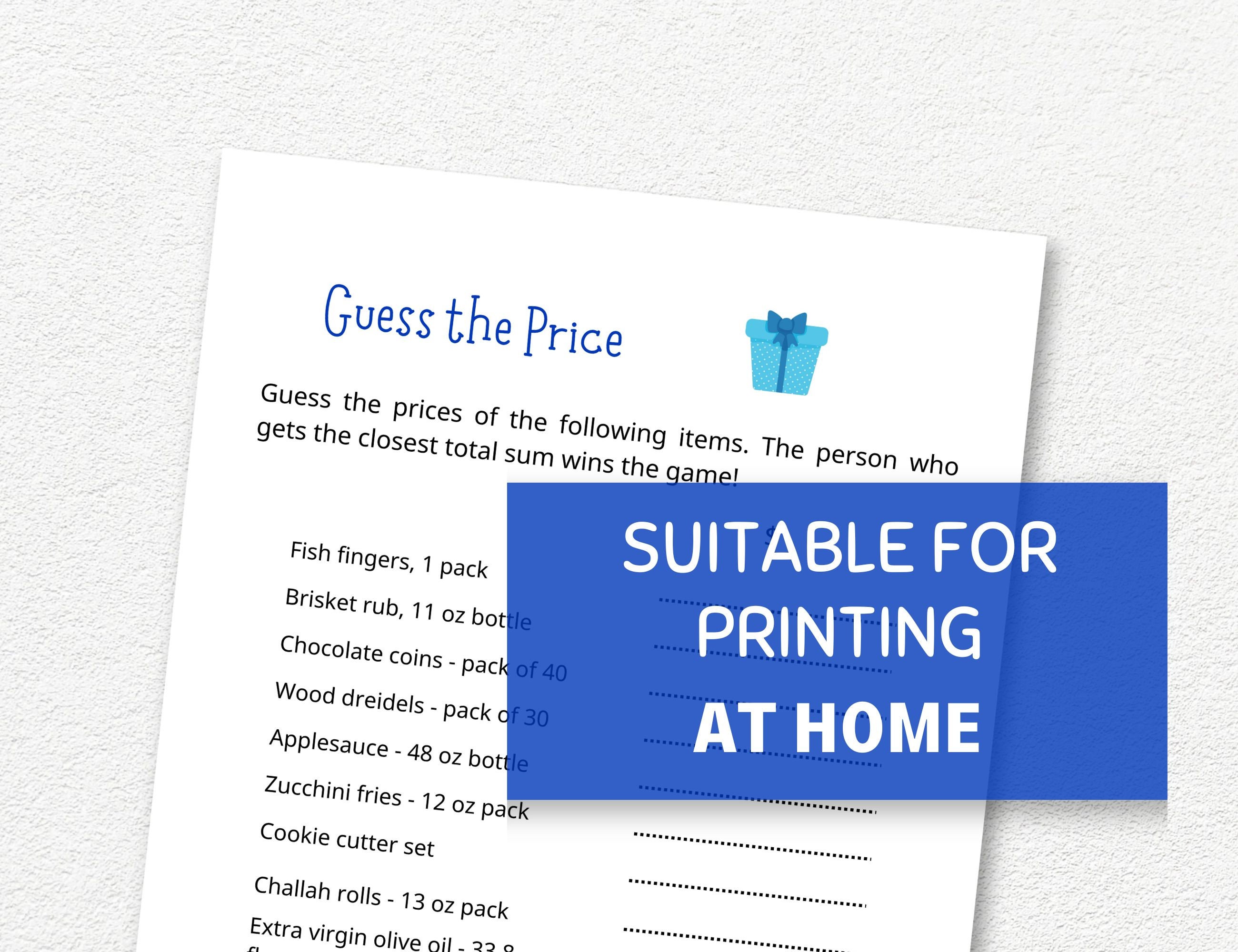 Hanukkah Guess the Price Printable, Chanukkah Games for Family, Party ...