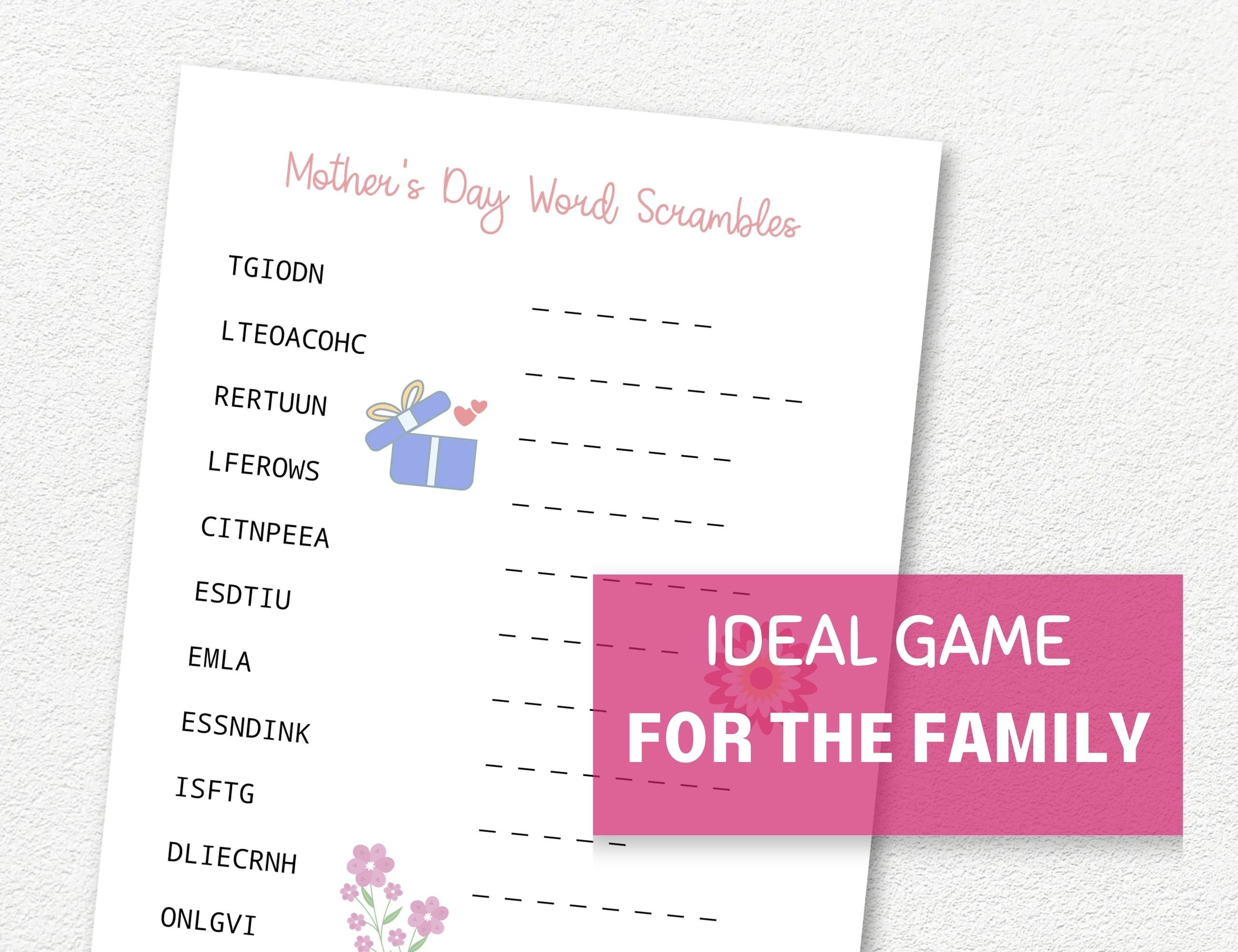 Mother’s Day Word Scrambles, 2 Printable Games for Mother’s Day, Party ...