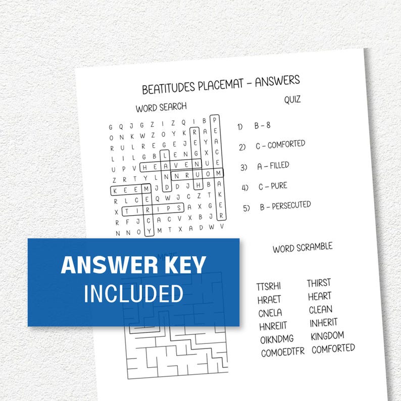 Beatitudes Activity Placemat, Printable Sunday School Activities ...